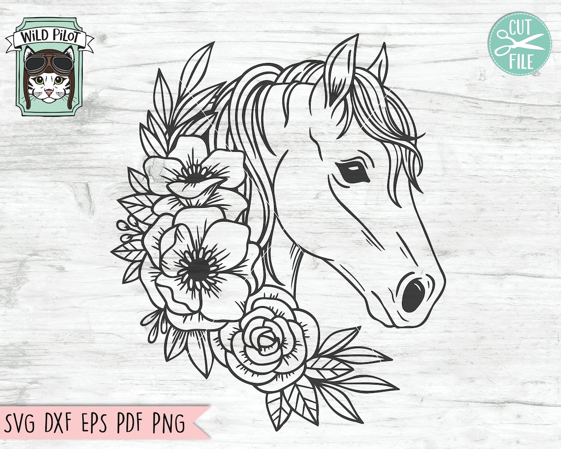 Horse SVG File Horse With Flowers SVG Horse Cut File Floral | Etsy
