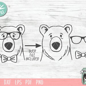 Bear Svg File, Bear With Glasses Bowtie Svg, Bear Cut File, Animal Face ...