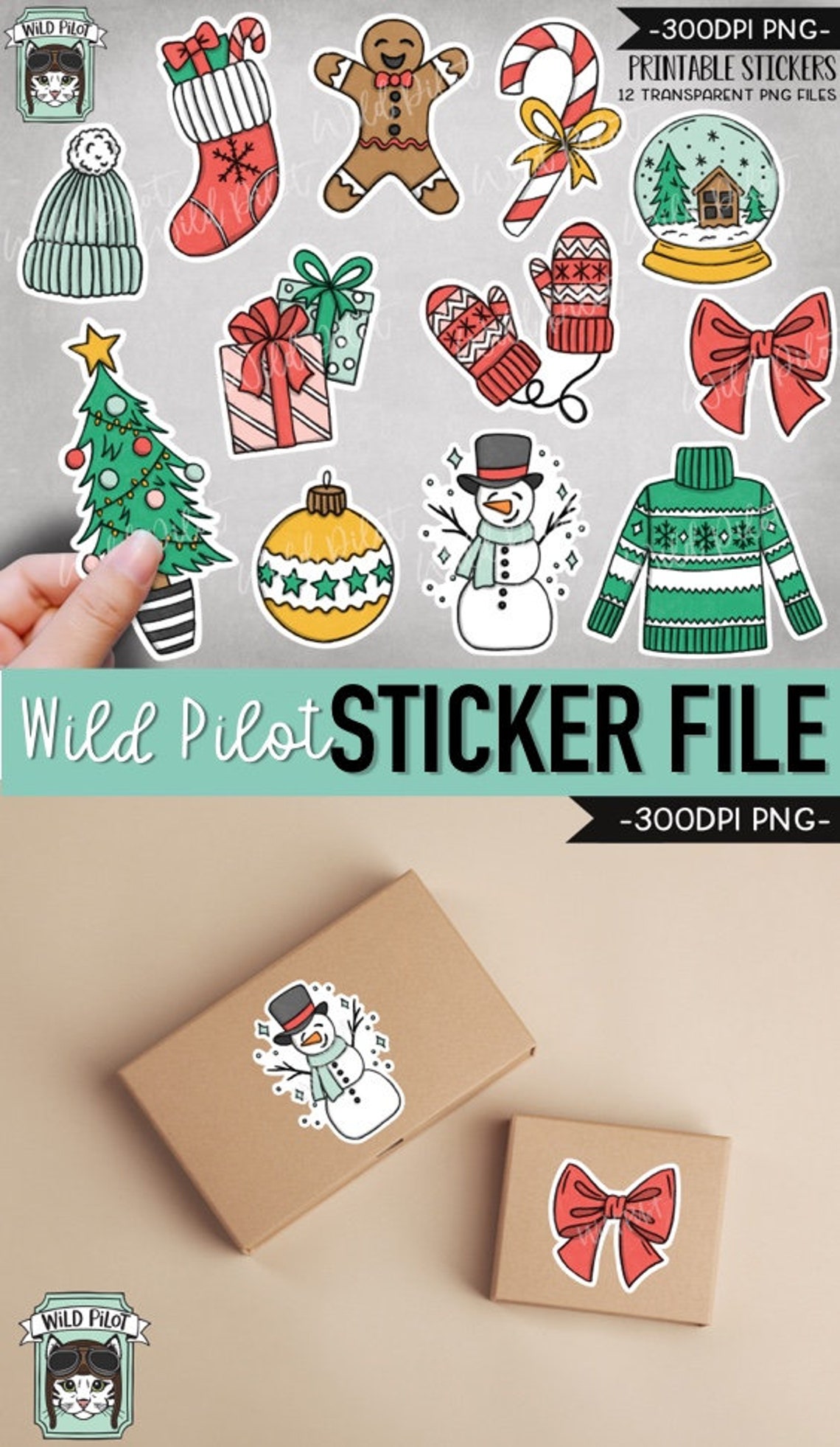 PRINTABLE Christmas Sticker Files PNG File, Christmas Illustrations ...
