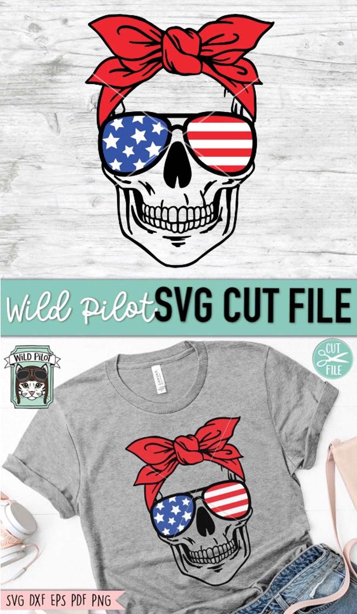 July 4th Skull SVG, Fourth of July Skull Svg File, Skull Bandana Cut ...