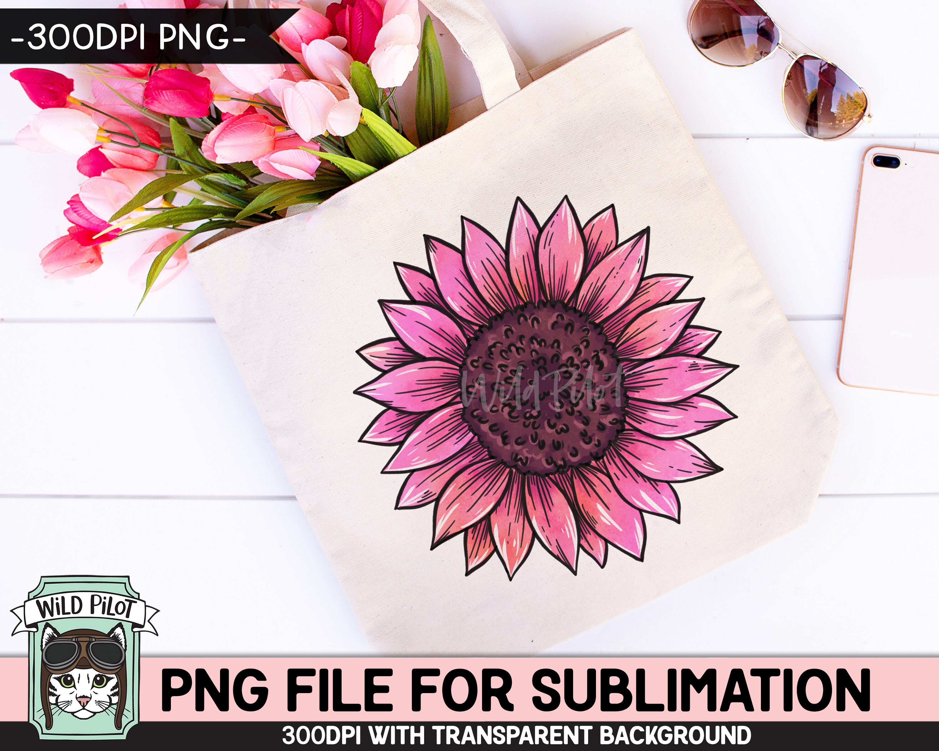 Pink Sunflower SUBLIMATION designs png Sunflower Sublimation | Etsy