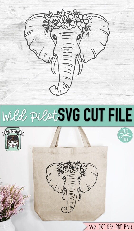 Elephant SVG File, Elephant With Flower Crown SVG, Elephant Cut File ...
