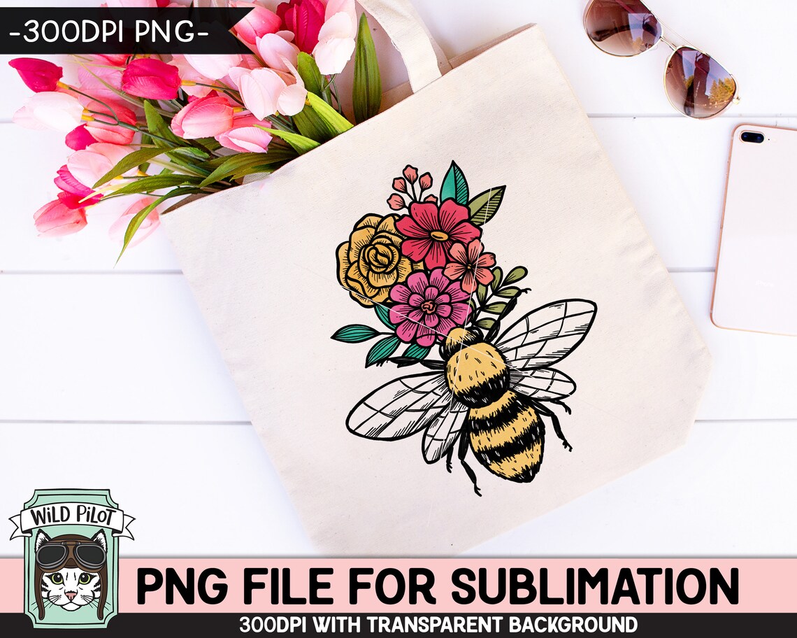 Bee Floral SUBLIMATION Design PNG, Floral Bee Sublimation, Flower Bee ...