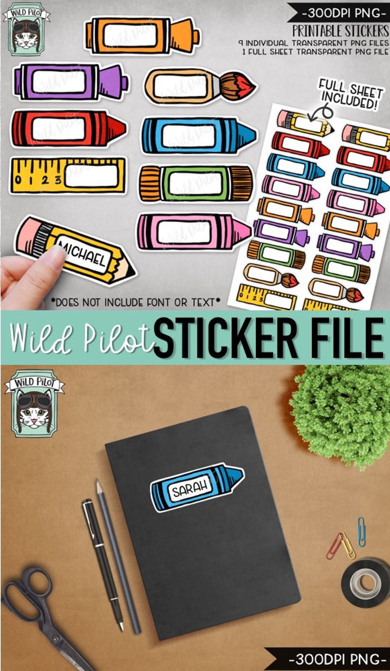 PRINTABLE School Label Sticker Files PNG File Back to School - Etsy