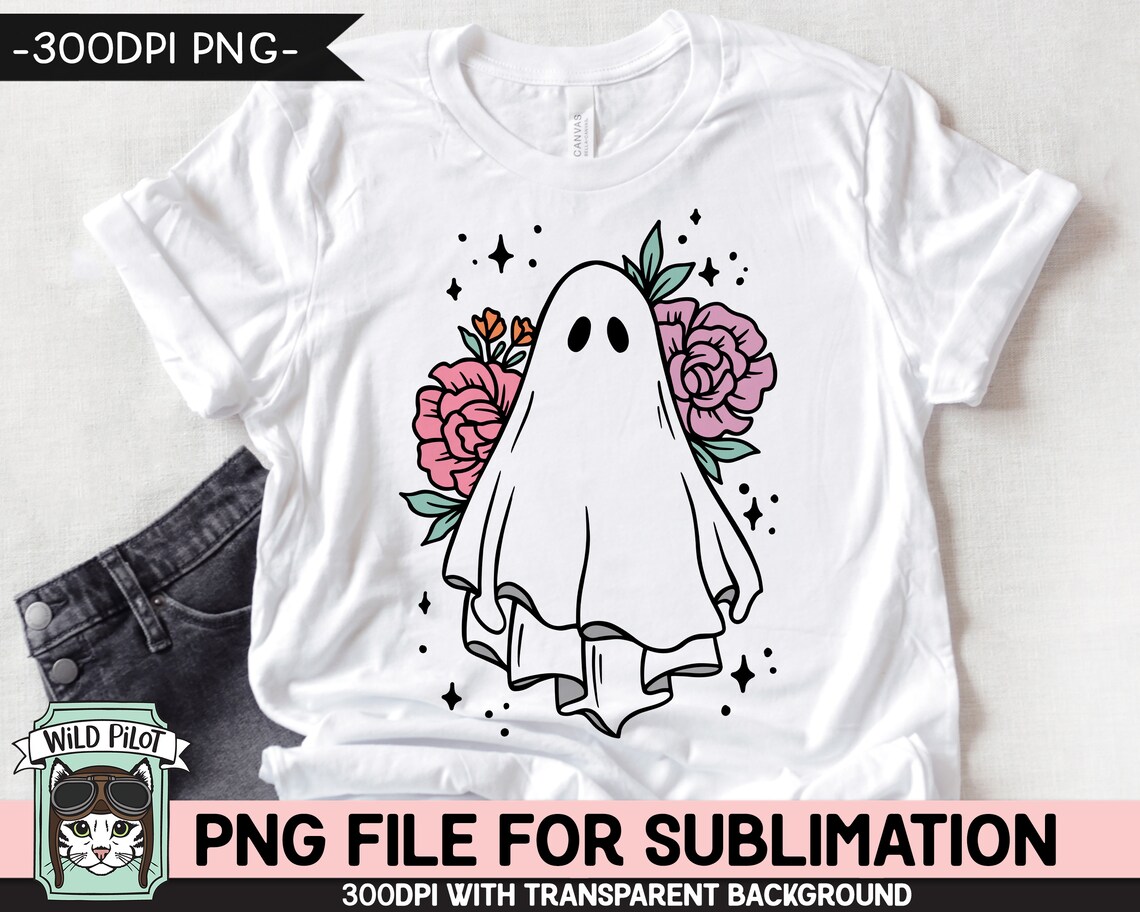 Retro Floral Ghost SUBLIMATION Design PNG Flower Ghost Png - Etsy