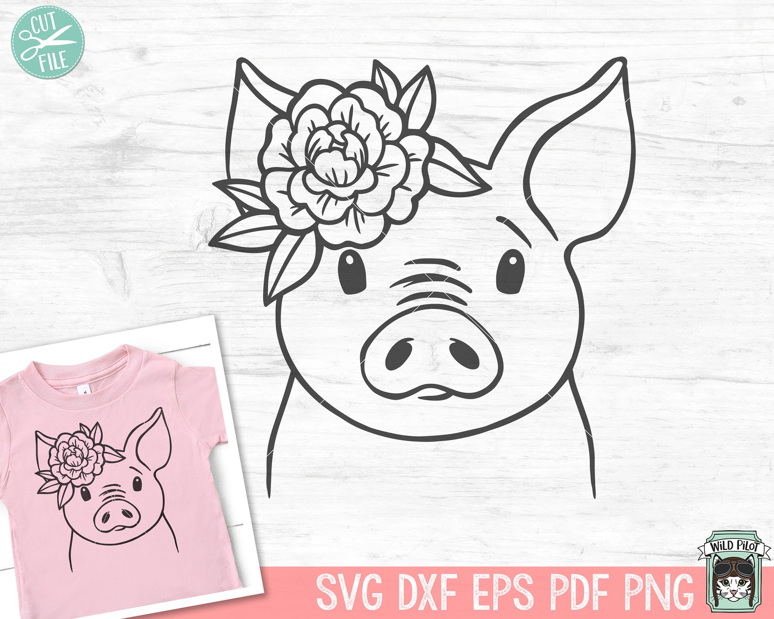 Pig SVG File, Pig With Flower Crown SVG, Pig Cut File, Animal Face ...