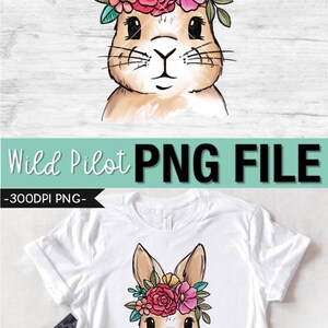 Floral Bunny SUBLIMATION Design PNG, Easter Bunny Face Png File, Flower ...