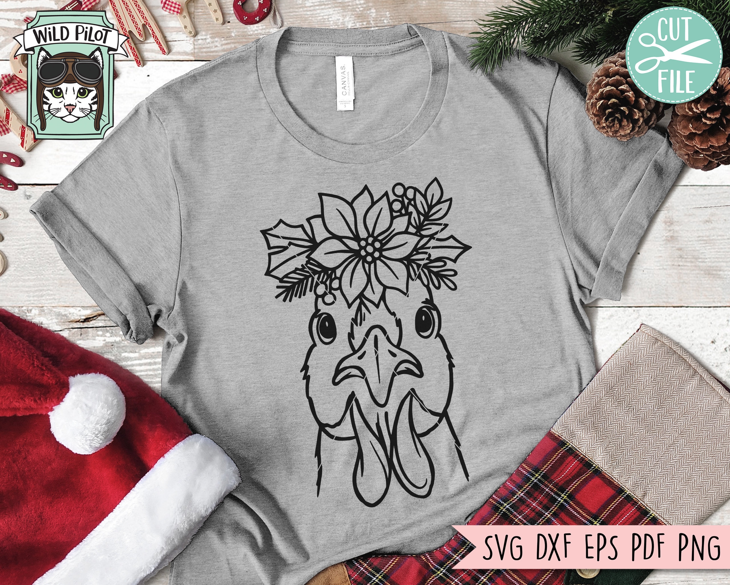 Christmas Chicken SVG File, Chicken Poinsettia SVG, Chicken Cut File ...