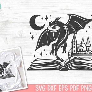 Book SVG, Dragon SVG, Fantasy SVG, Reading Svg, Halloween Svg, Mystical ...