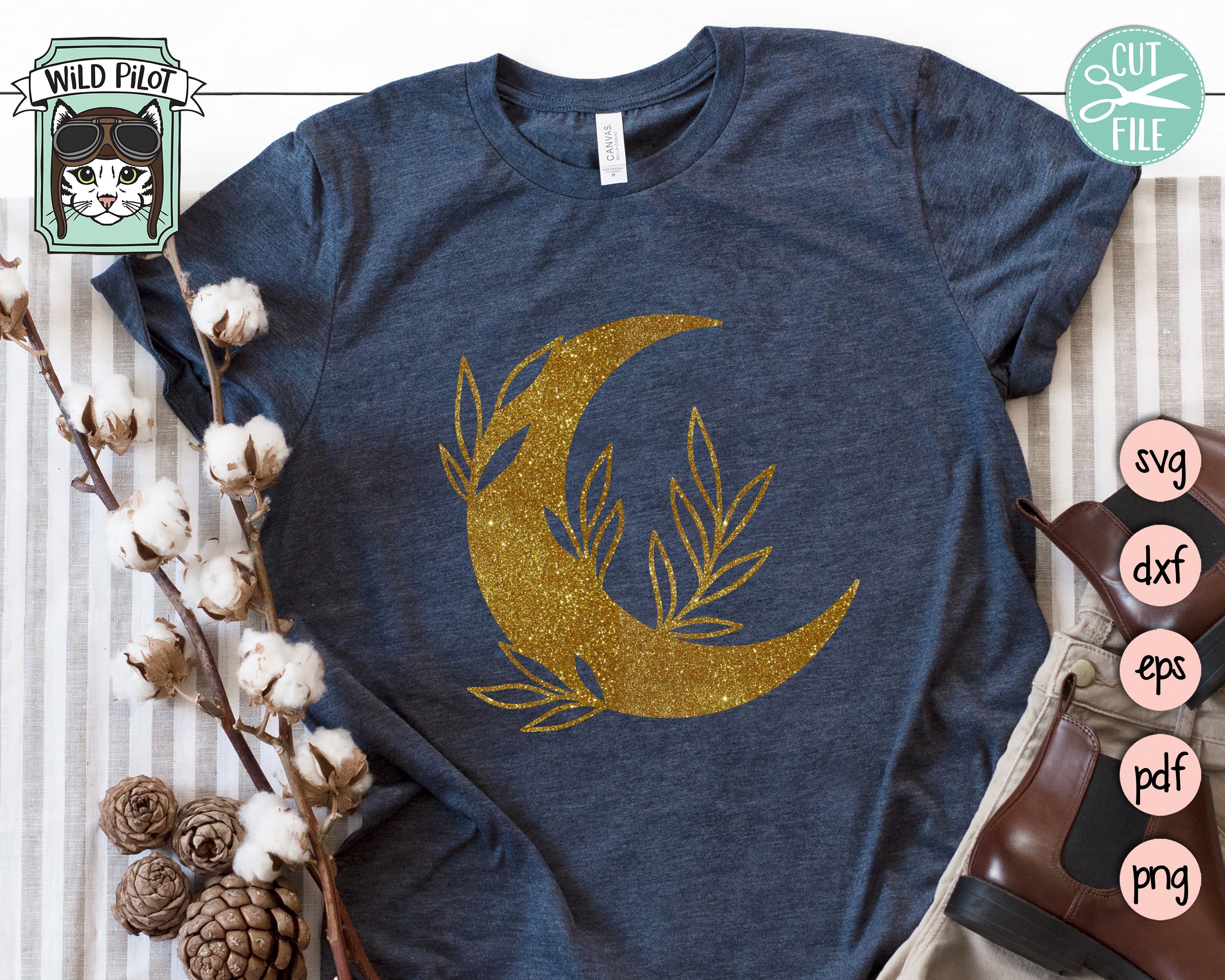 Moon Leaves Bundle Svg File Moon Leaves Svg Moon Floral Svg | Etsy