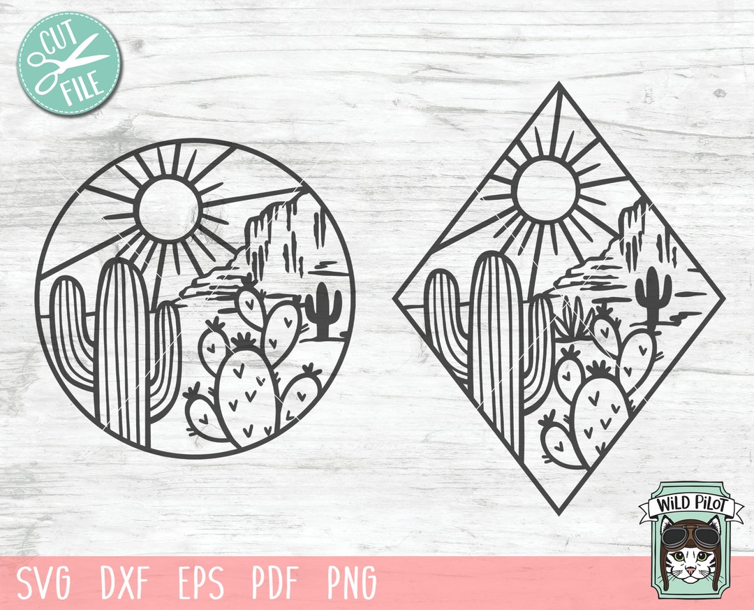 Cactus SVG File, Cactus Cut File, Desert Scene Svg, Cactus Scene Svg ...
