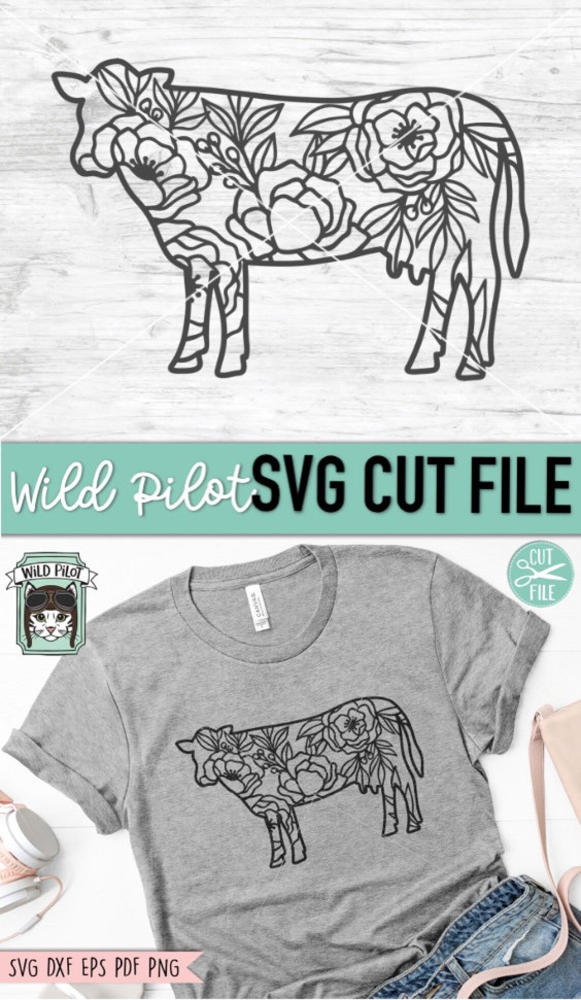 Cow Silhouette SVG File Cow Cut File Floral Cow Svg File - Etsy