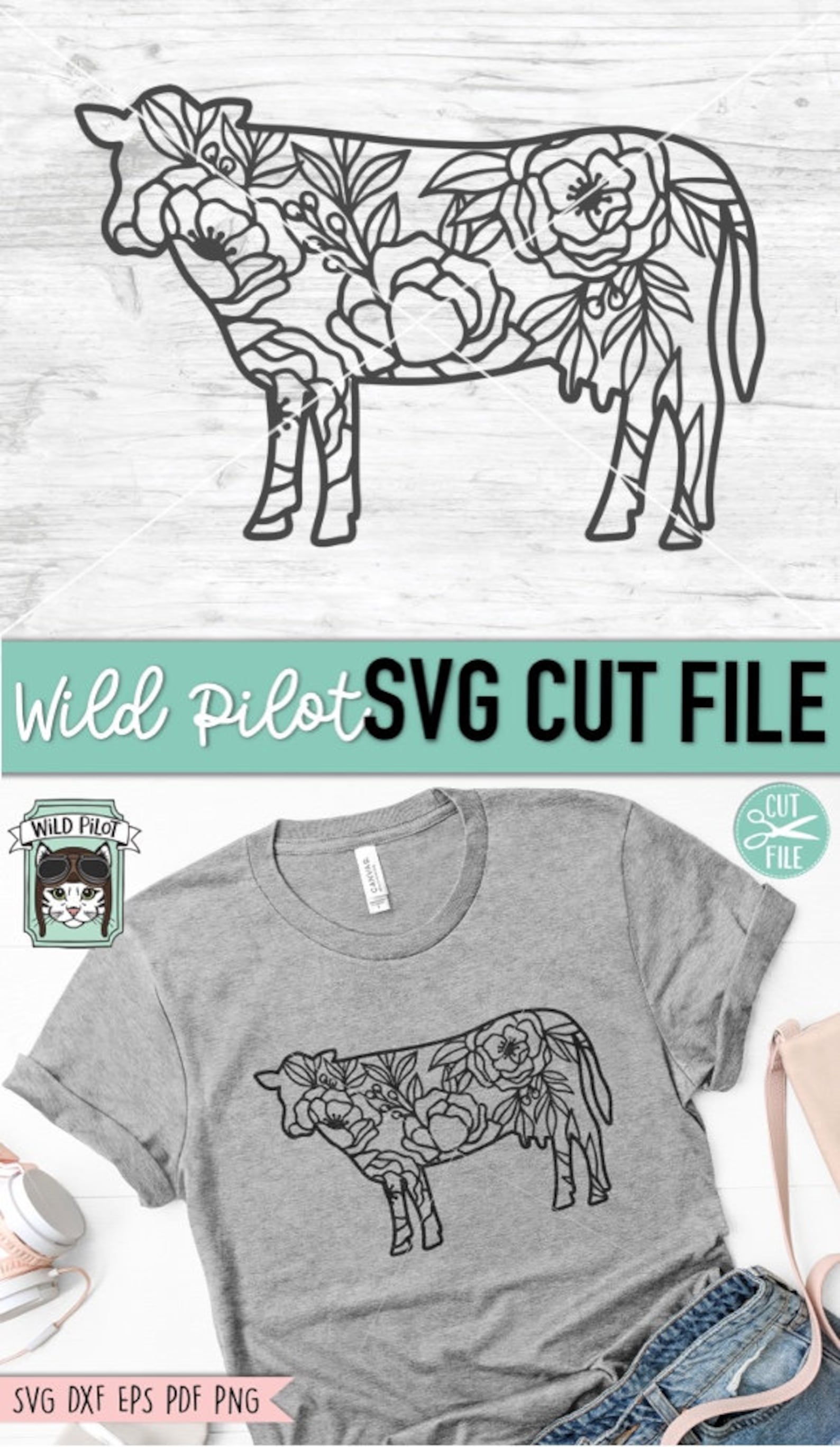 Cow Silhouette SVG File Cow Cut File Floral Cow Svg File - Etsy