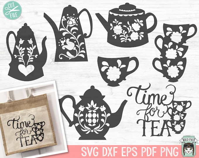Teapot Teacup SVG Cut File, SVG, DXF for Cameo Silhouette, Cricut ...