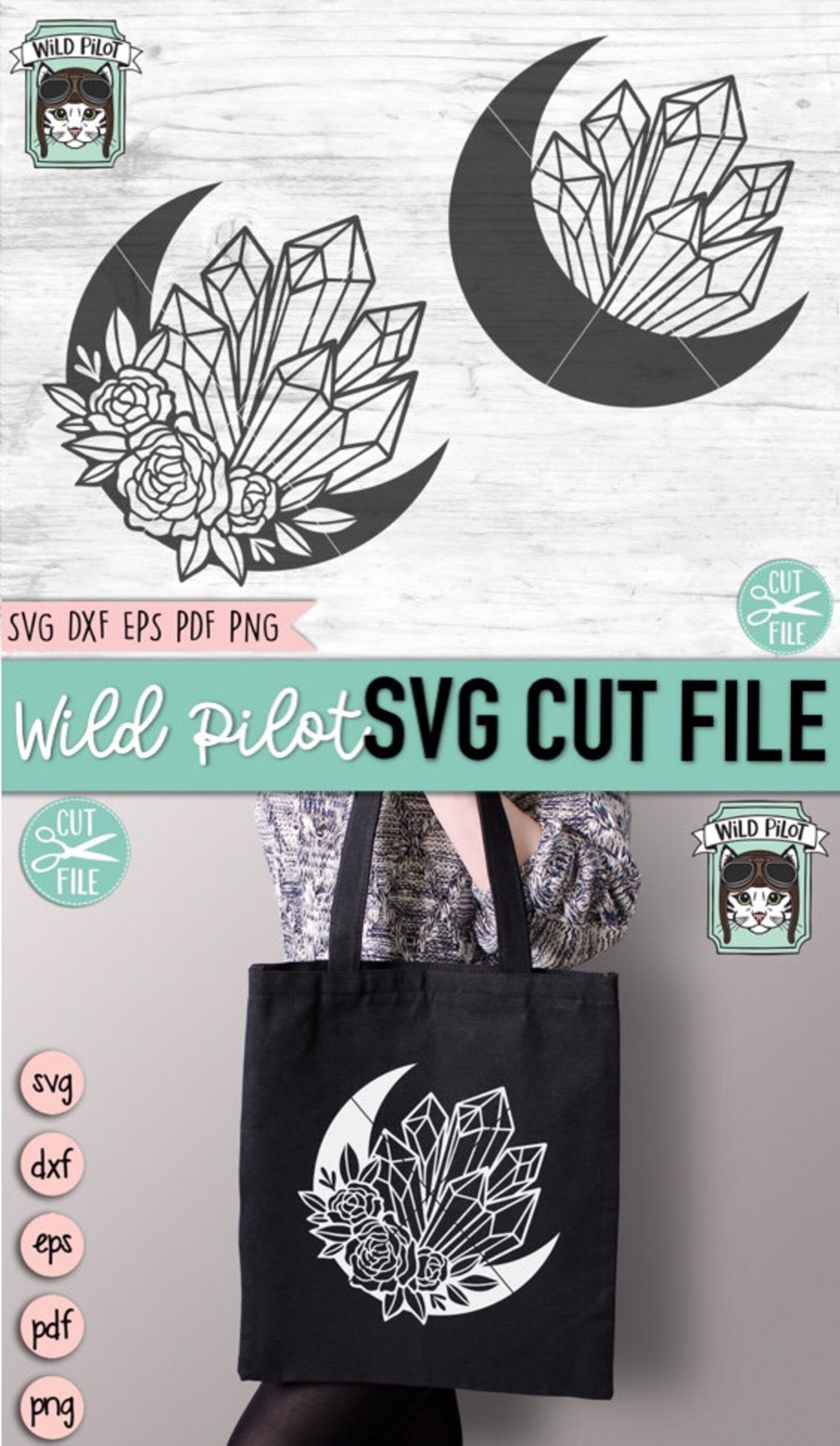 Crystals SVG Files Crystal Cut File Crystal Moon Flowers - Etsy