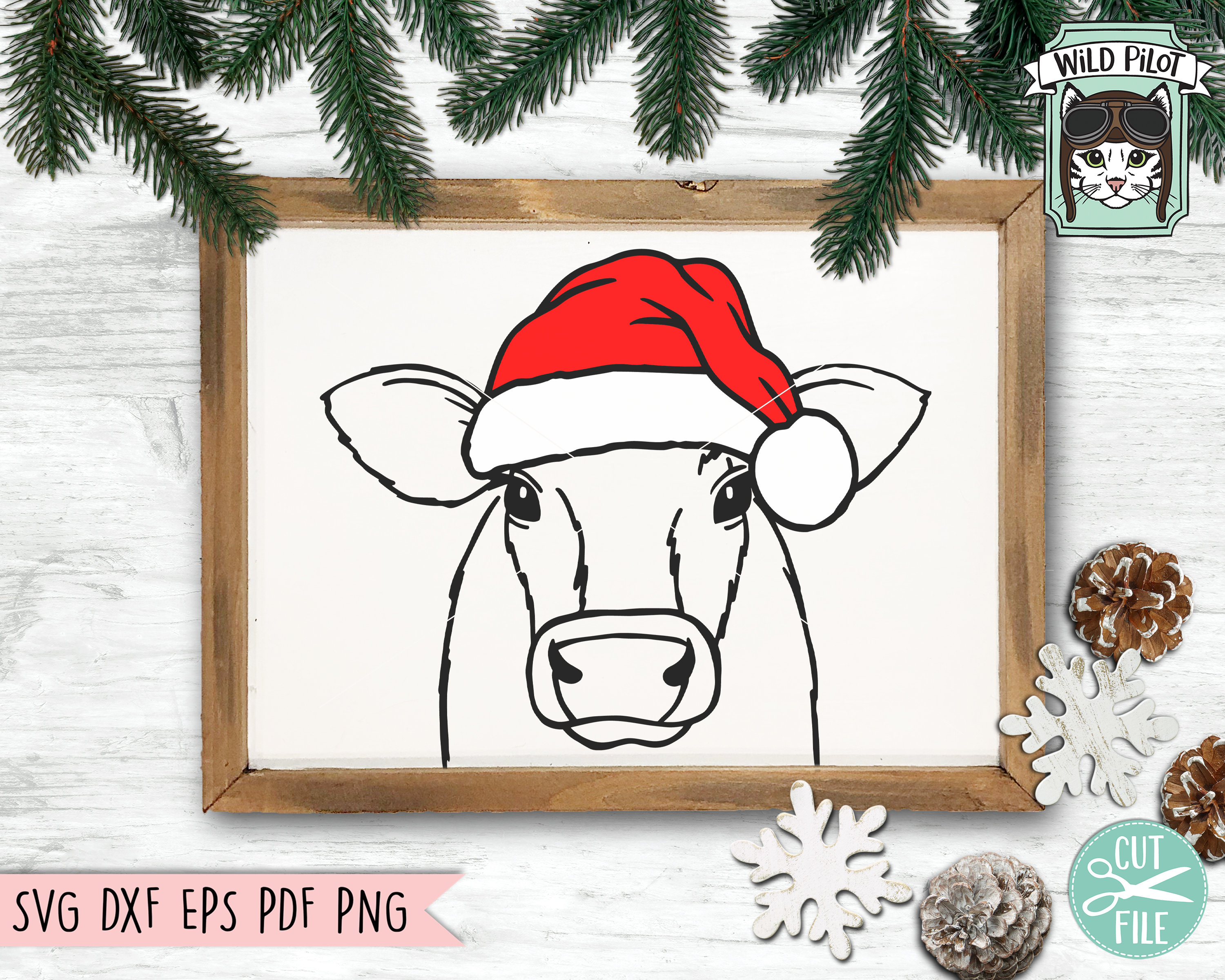 Cow Santa Hat Svg File Cow With Hat Svg Christmas Svg File | Etsy