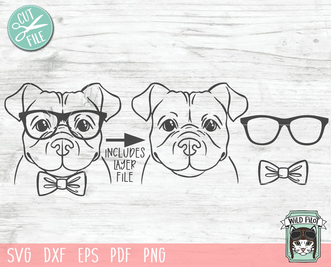 Pitbull Svg File Dog With Glasses Svg Dog Cut File Dog Svg - Etsy