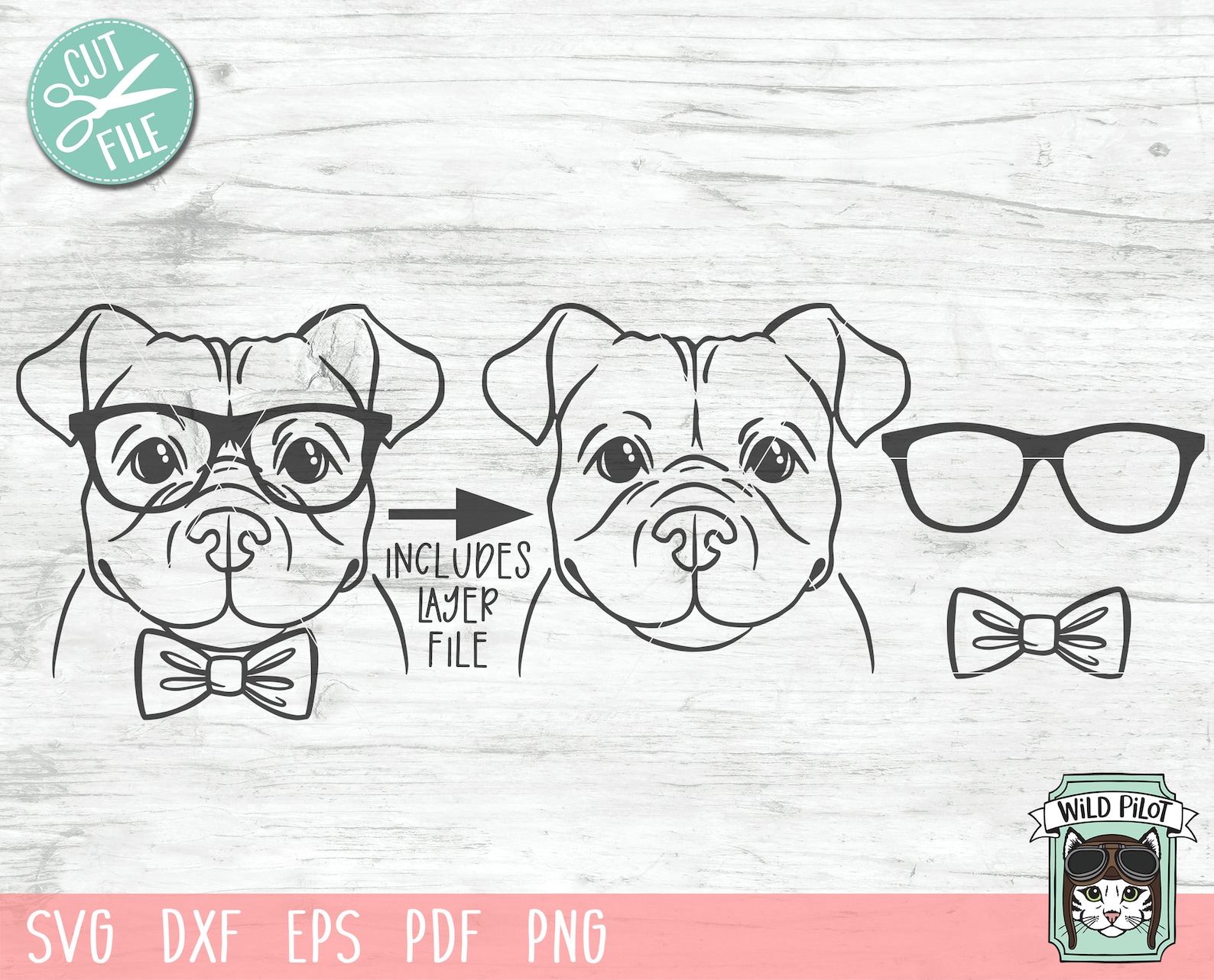 Pitbull Svg File, Dog With Glasses Svg, Dog Cut File, Dog Svg File ...