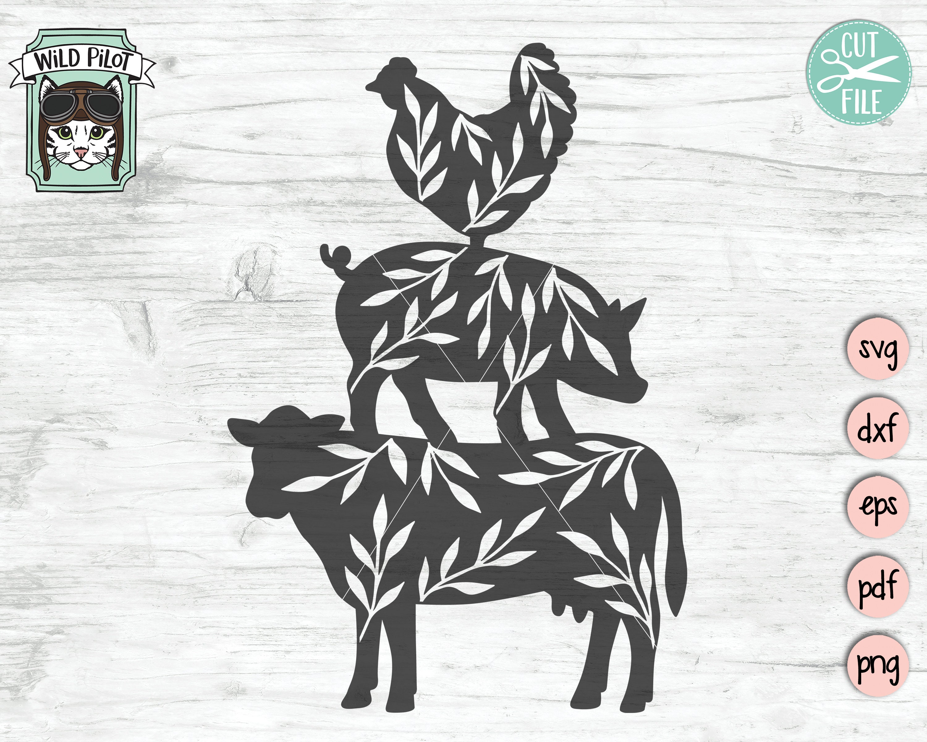 Farm Animal Svg File Farm Animal Stack SVG Pig Chicken Cow | Etsy