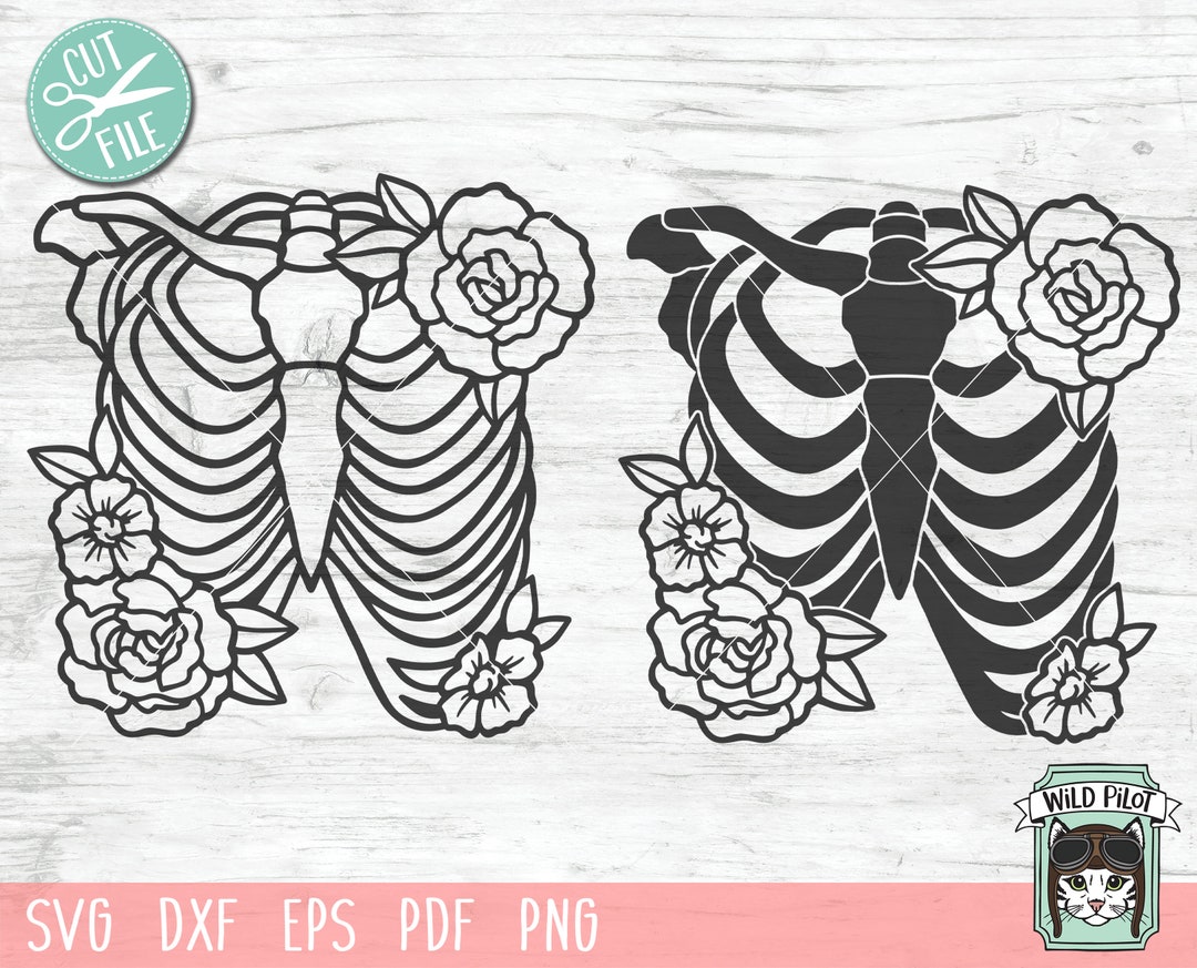Ribcage Flowers Svg File, Rib Cage Floral Cut File, Skeleton Flower Svg ...