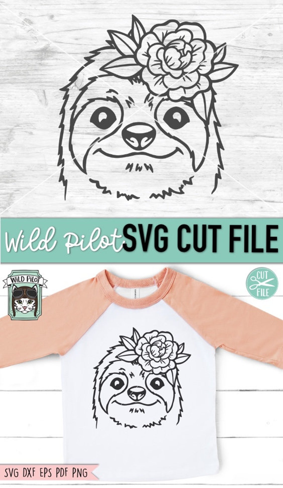Sloth SVG File, Floral Sloth Cut File, Sloth With Flower Crown SVG ...
