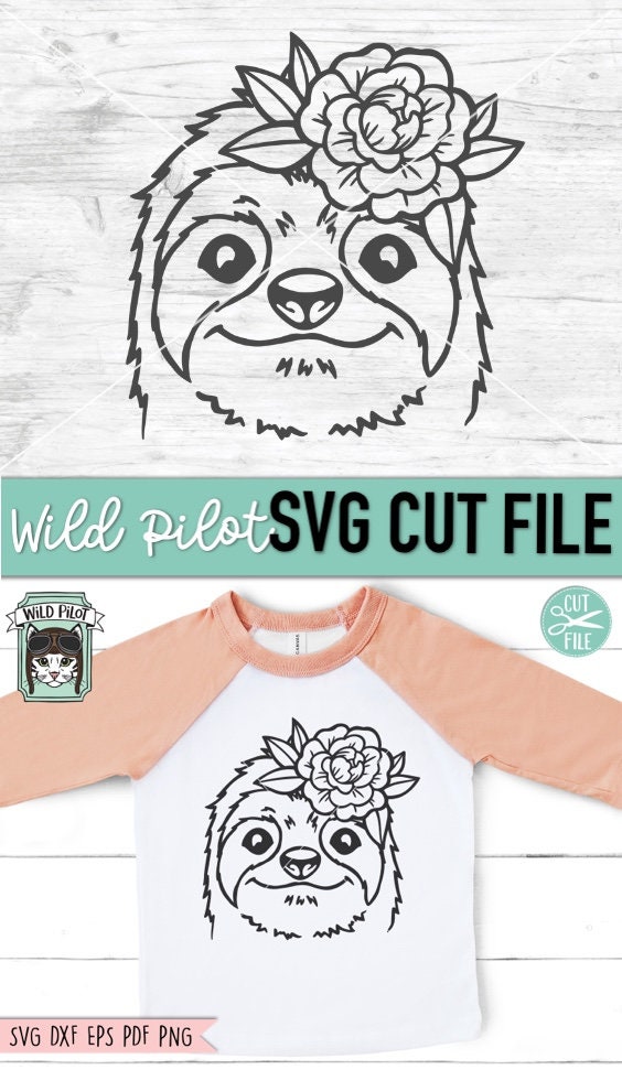 Sloth SVG File, Floral Sloth Cut File, Sloth With Flower Crown SVG ...