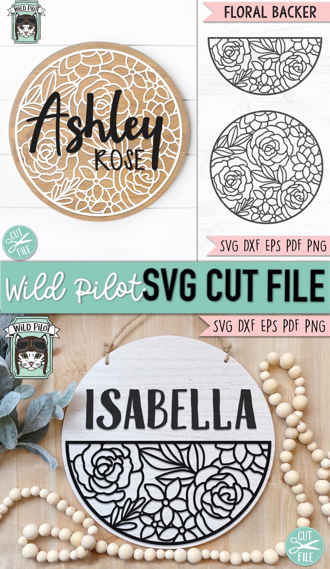 Flower Round Sign SVG, Name Backer SVG File, Flower Half Round Svg ...