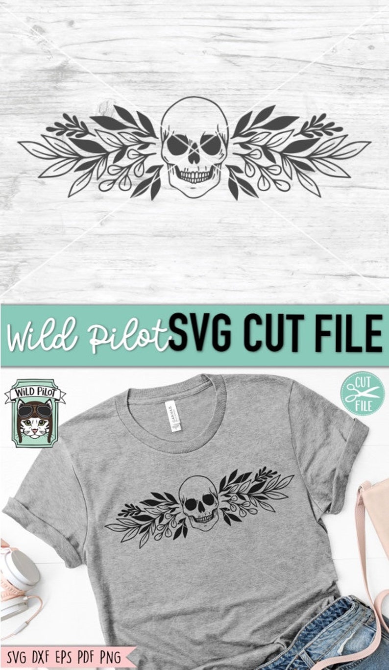 Skull Border Svg File Skull Svg Skull Leaves Border Svg Etsy