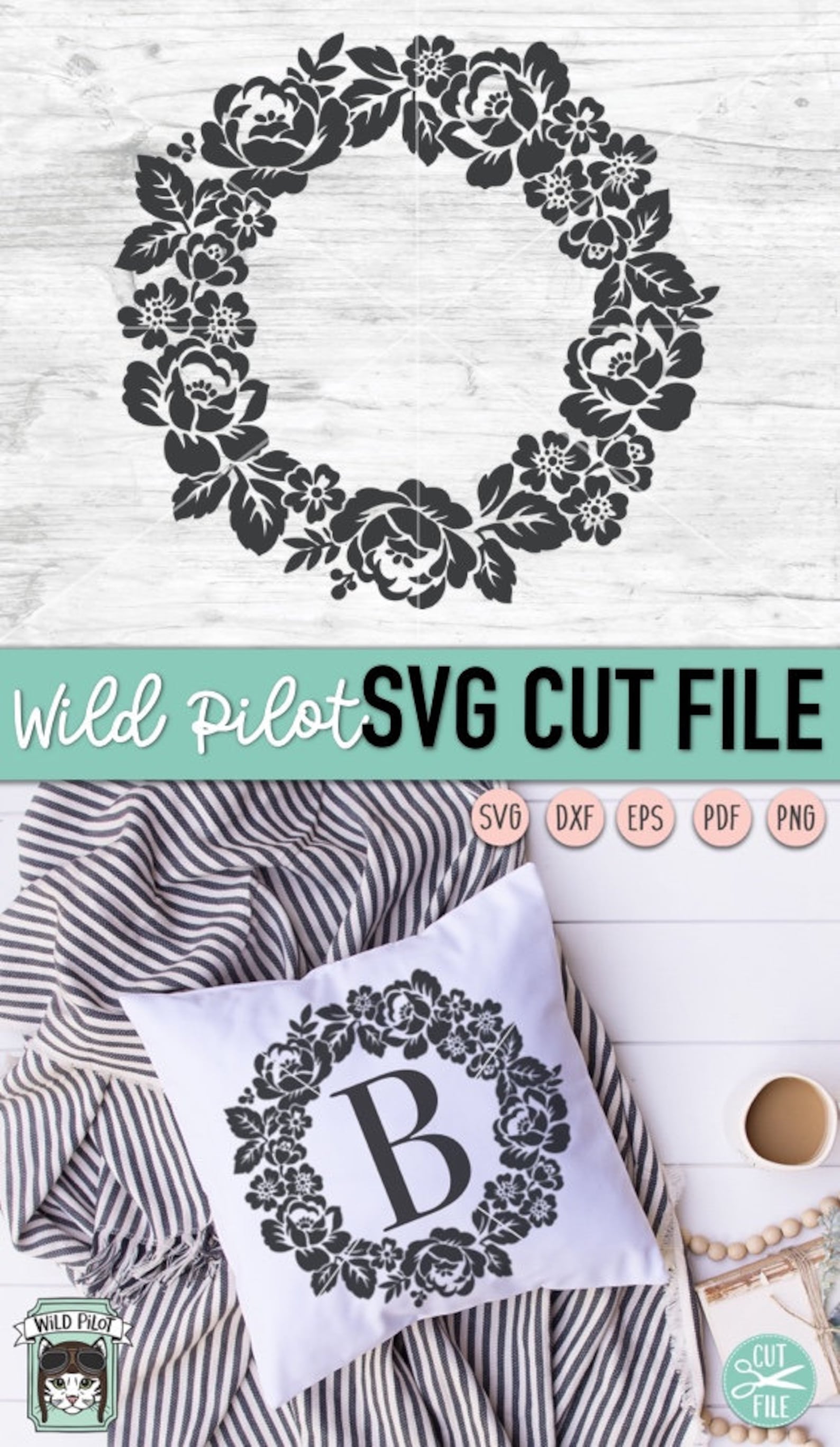 Wreath SVG File Flower Wreath SVG File Wreath Cut File - Etsy