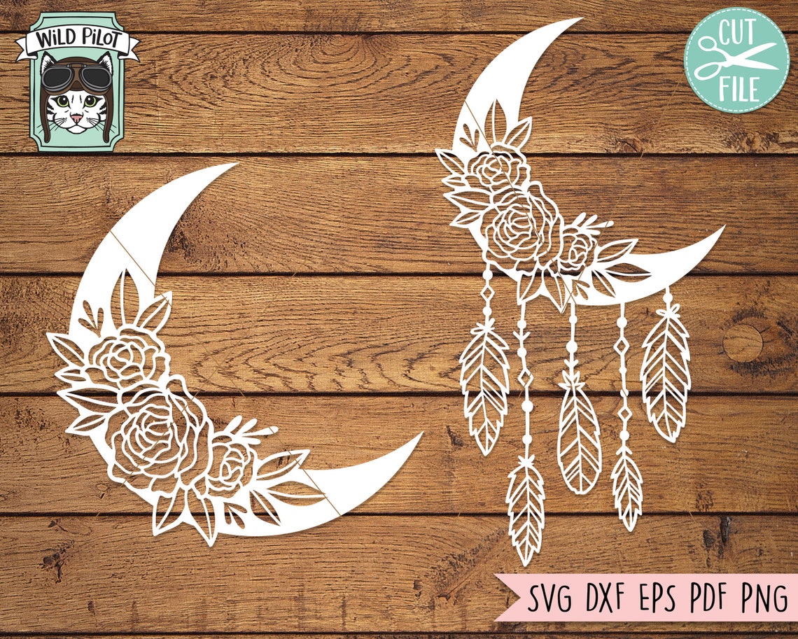 Moon Flowers Svg File, Moon Floral Svg, Dreamcatcher Svg File, Moon ...