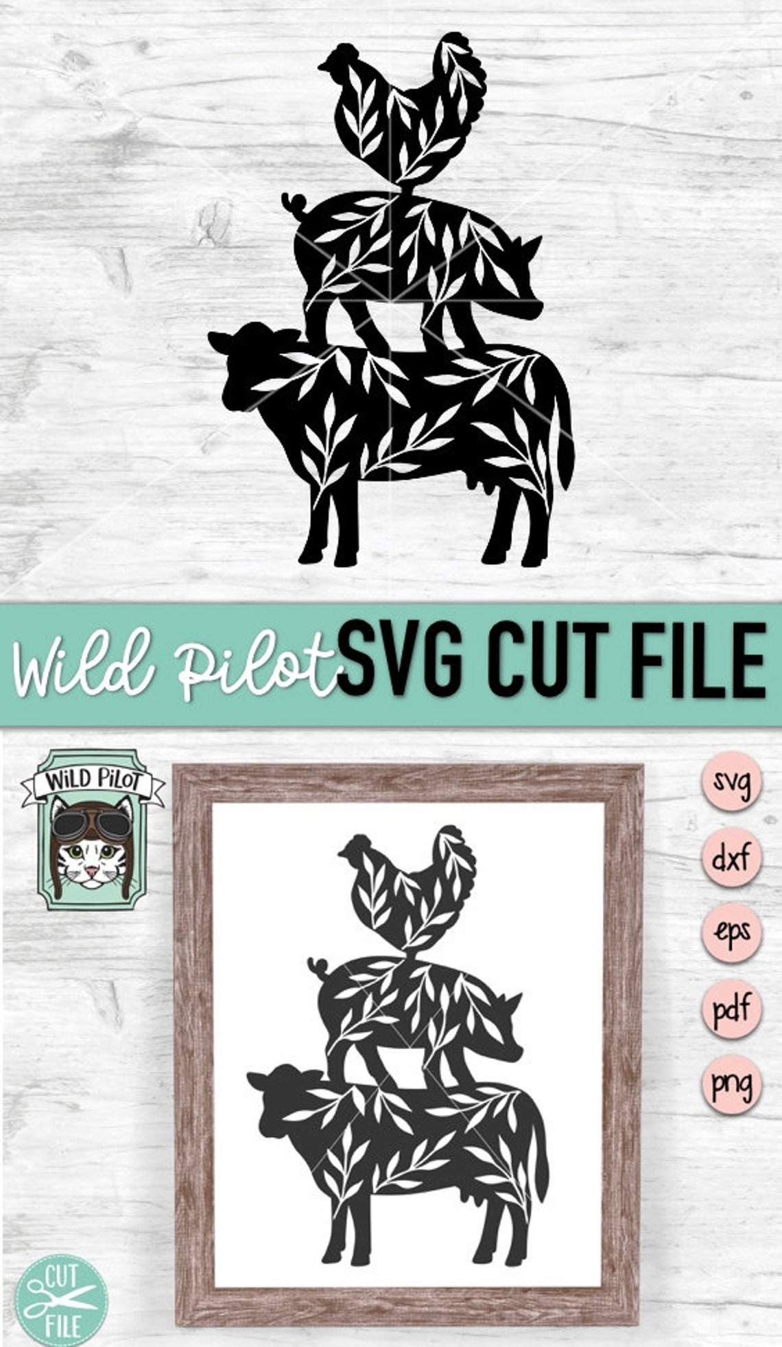 Farm Animal Svg File Farm Animal Stack SVG Pig Chicken Cow | Etsy