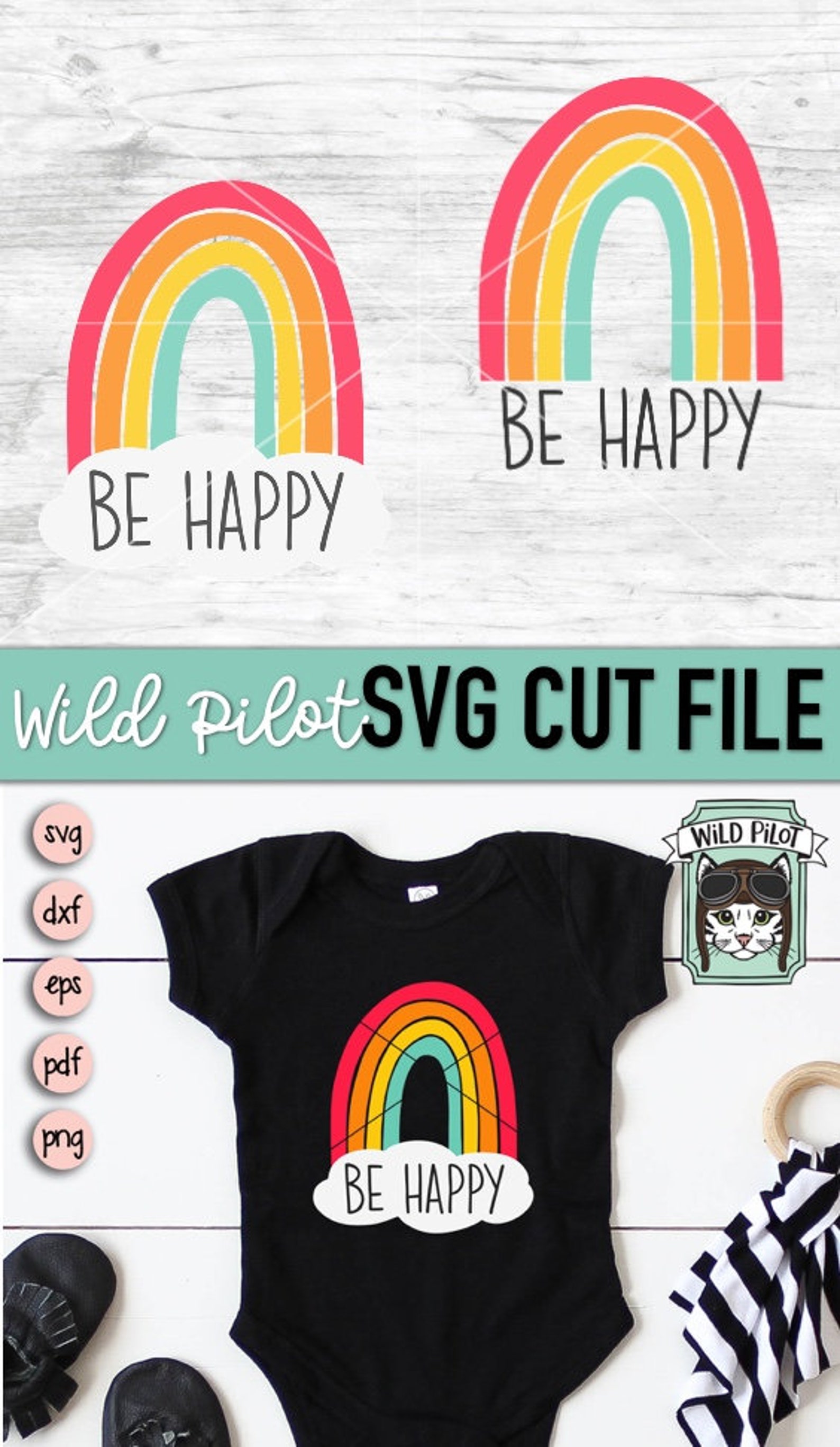 Rainbow SVG File Be Happy SVG File Rainbow Cut File - Etsy Singapore