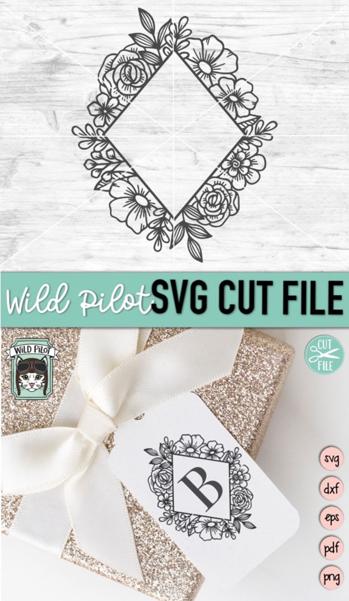 Floral Frame SVG Floral Frame Cut File Diamond Flower Frame - Etsy