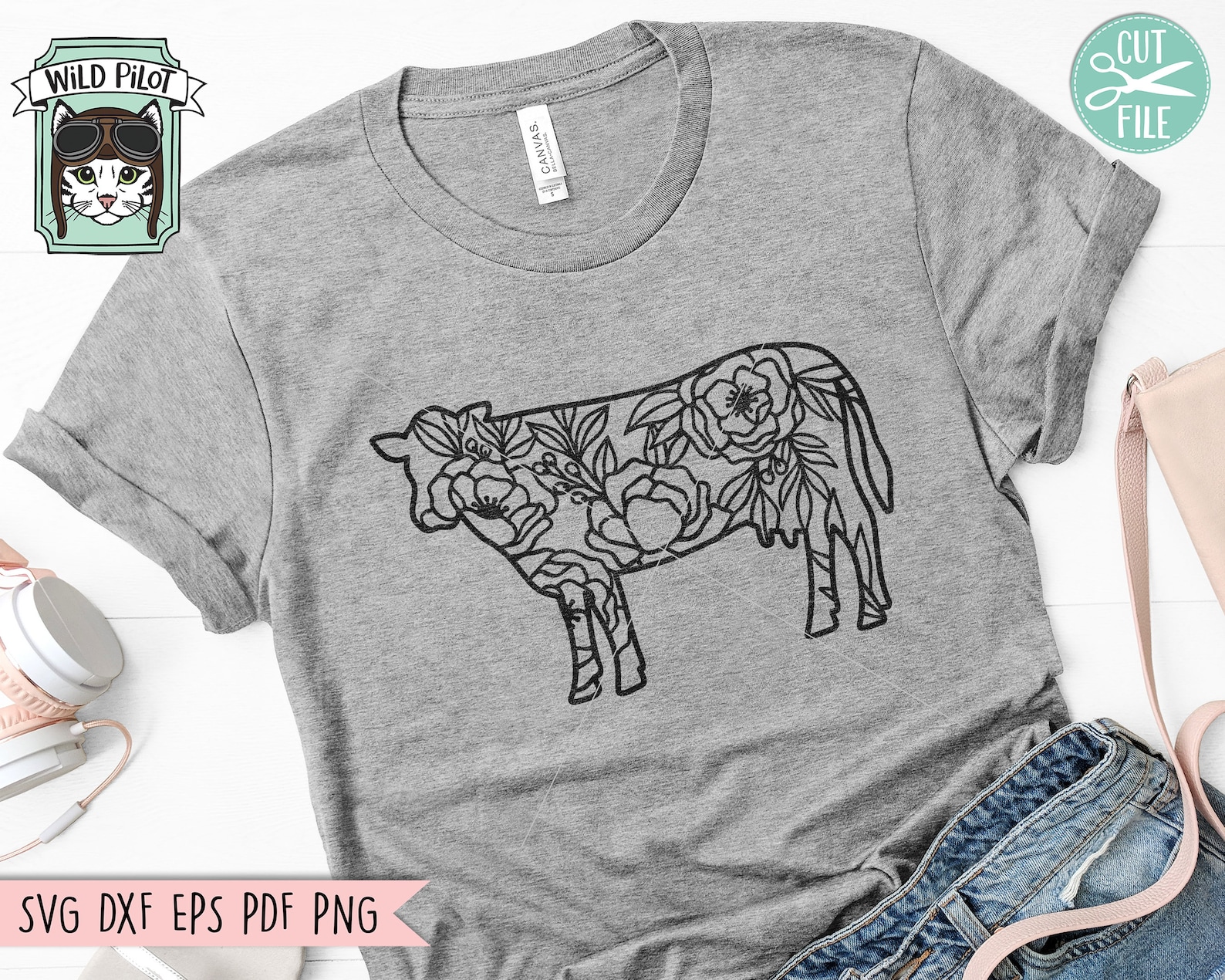 Cow Silhouette SVG File Cow Cut File Floral Cow Svg File - Etsy