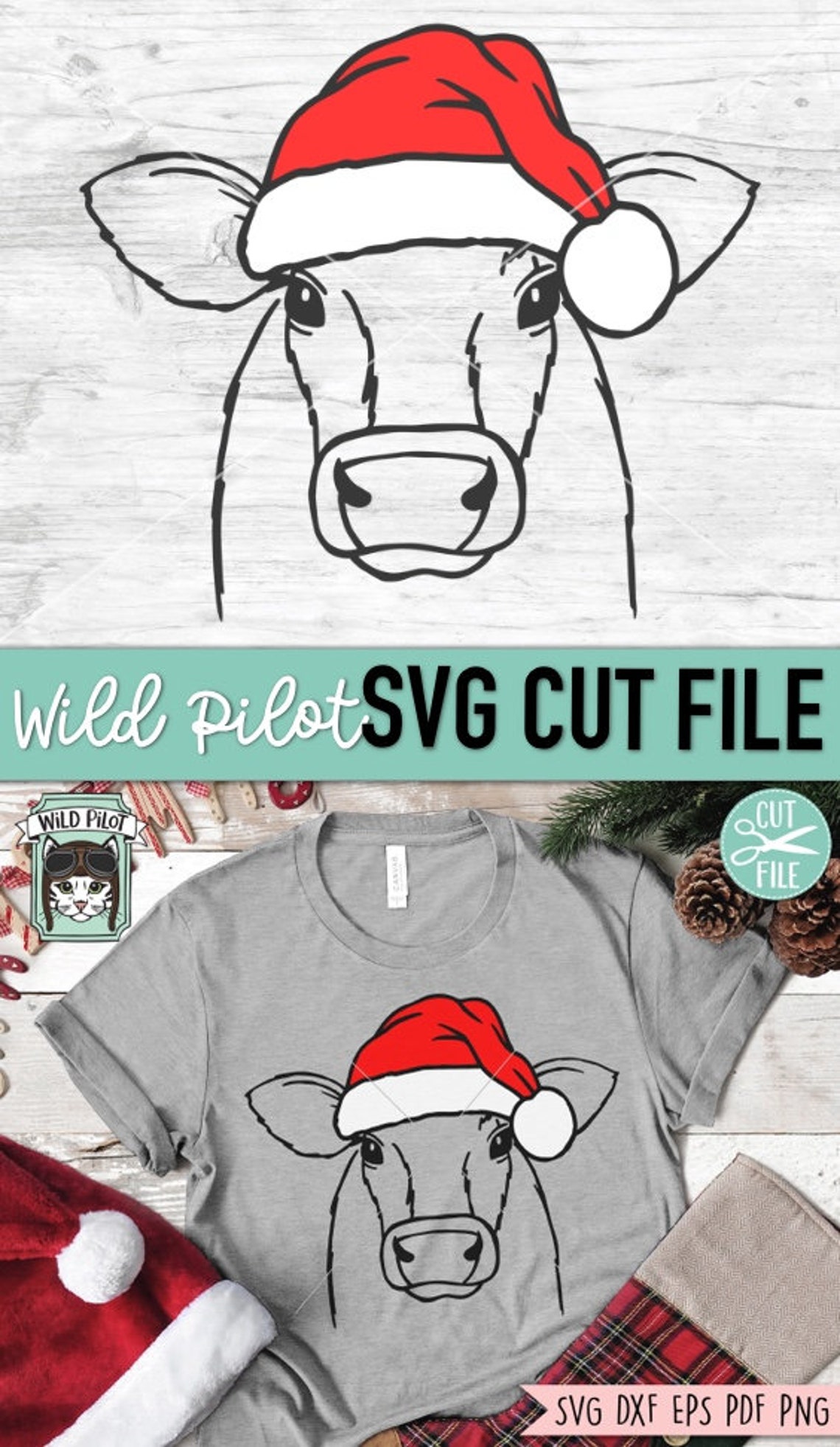 Cow Santa Hat Svg File Cow With Hat Svg Christmas Svg File | Etsy