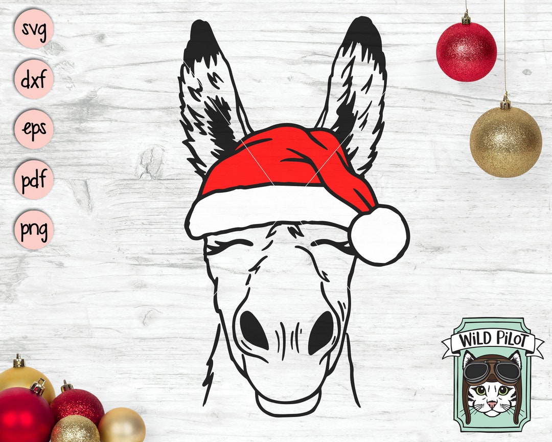 Donkey Santa Hat Svg File, Donkey With Hat Svg, Christmas Svg File ...
