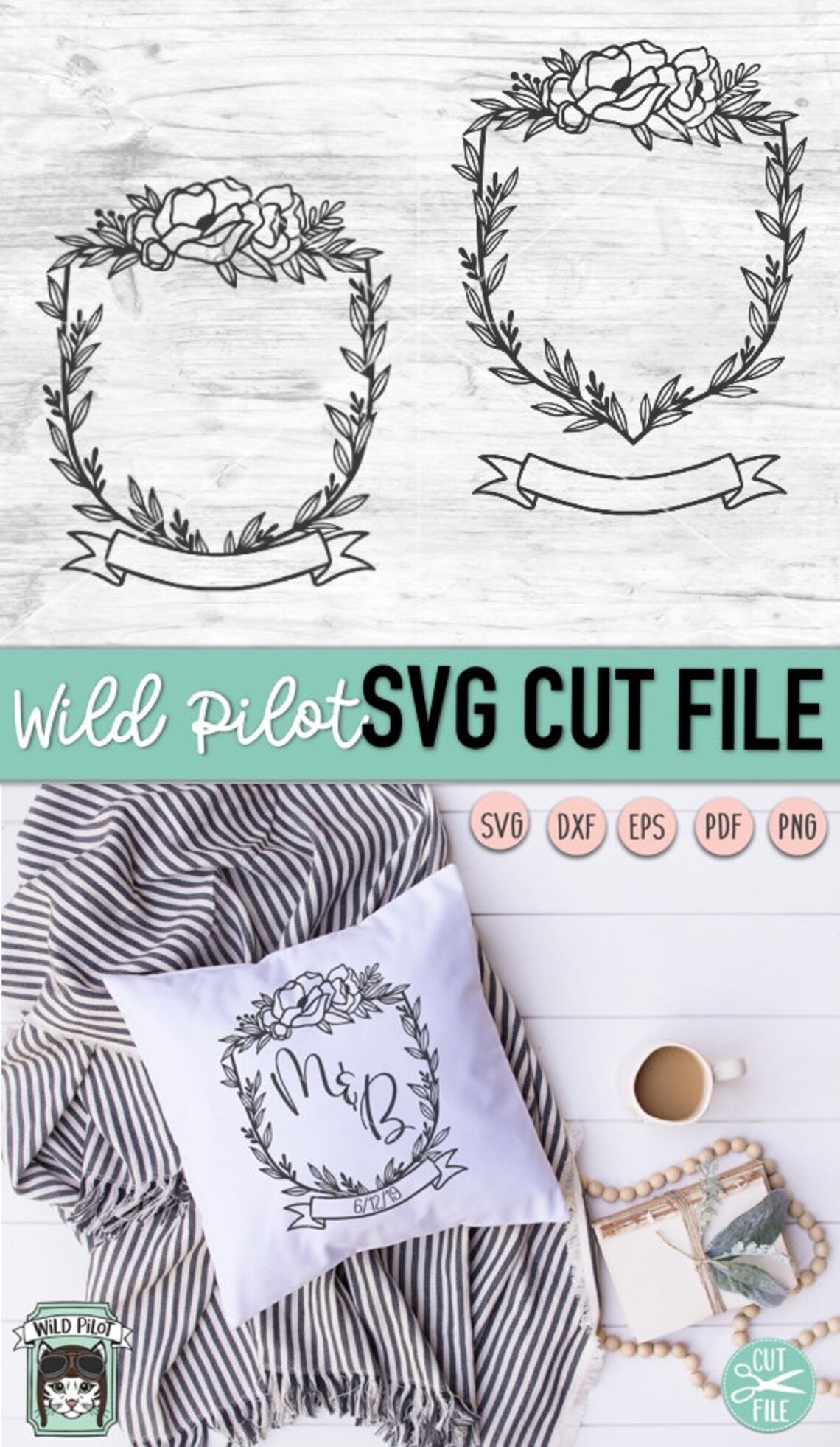 Monogram Frame SVG file Wedding Monogram SVG Flower Monogram | Etsy