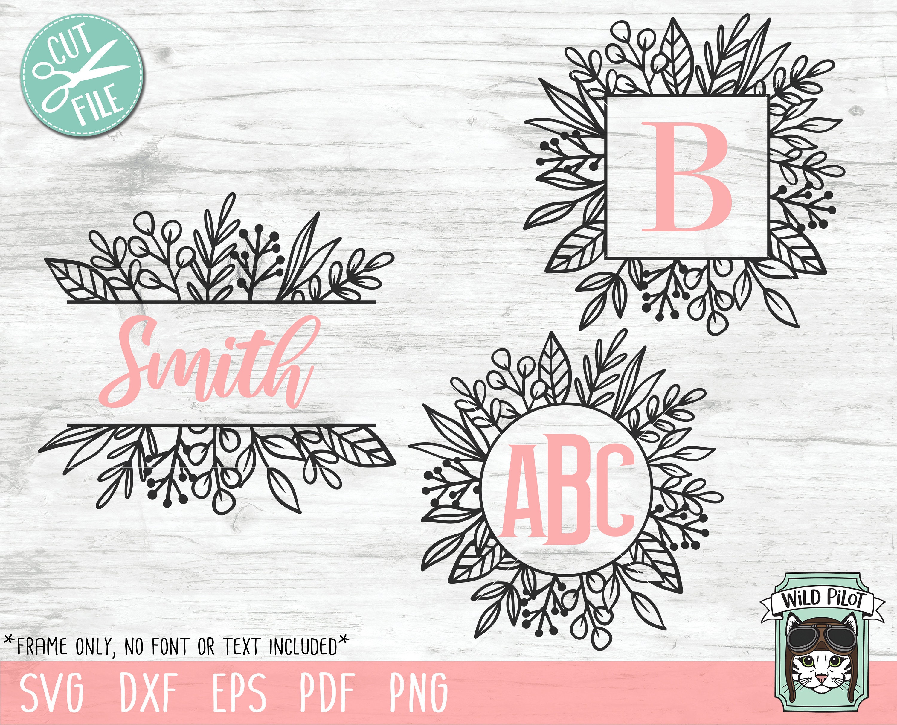 Leaf Frame SVG File Monogram Frame SVG Split Frame Svg Leaf | Etsy