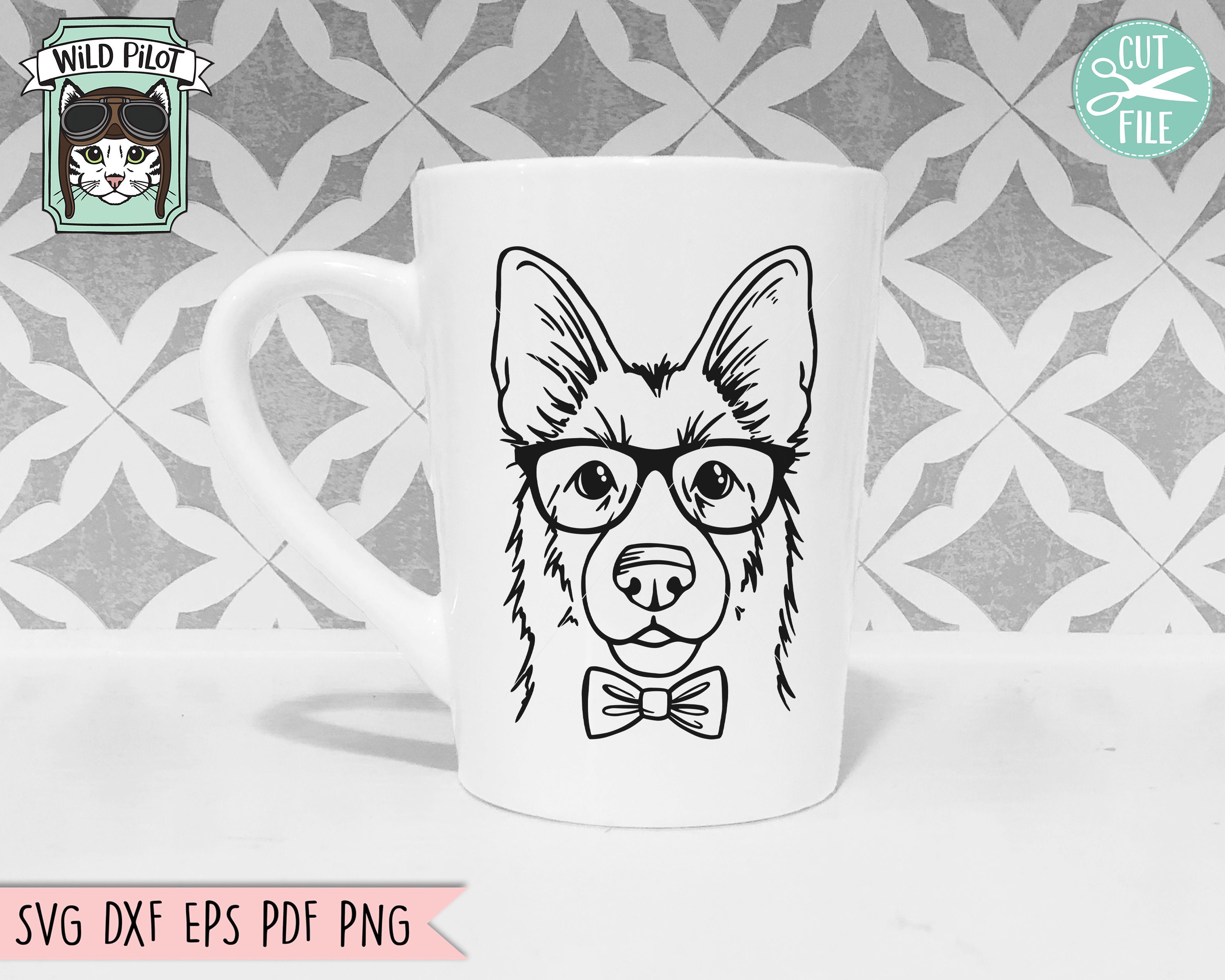 German Shepherd Svg File, Dog With Glasses Svg, Dog Cut File, Dog Svg ...