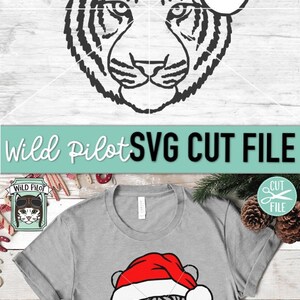 Tiger Santa Hat Svg File, Tiger With Hat Svg, Christmas Svg File, Tiger ...