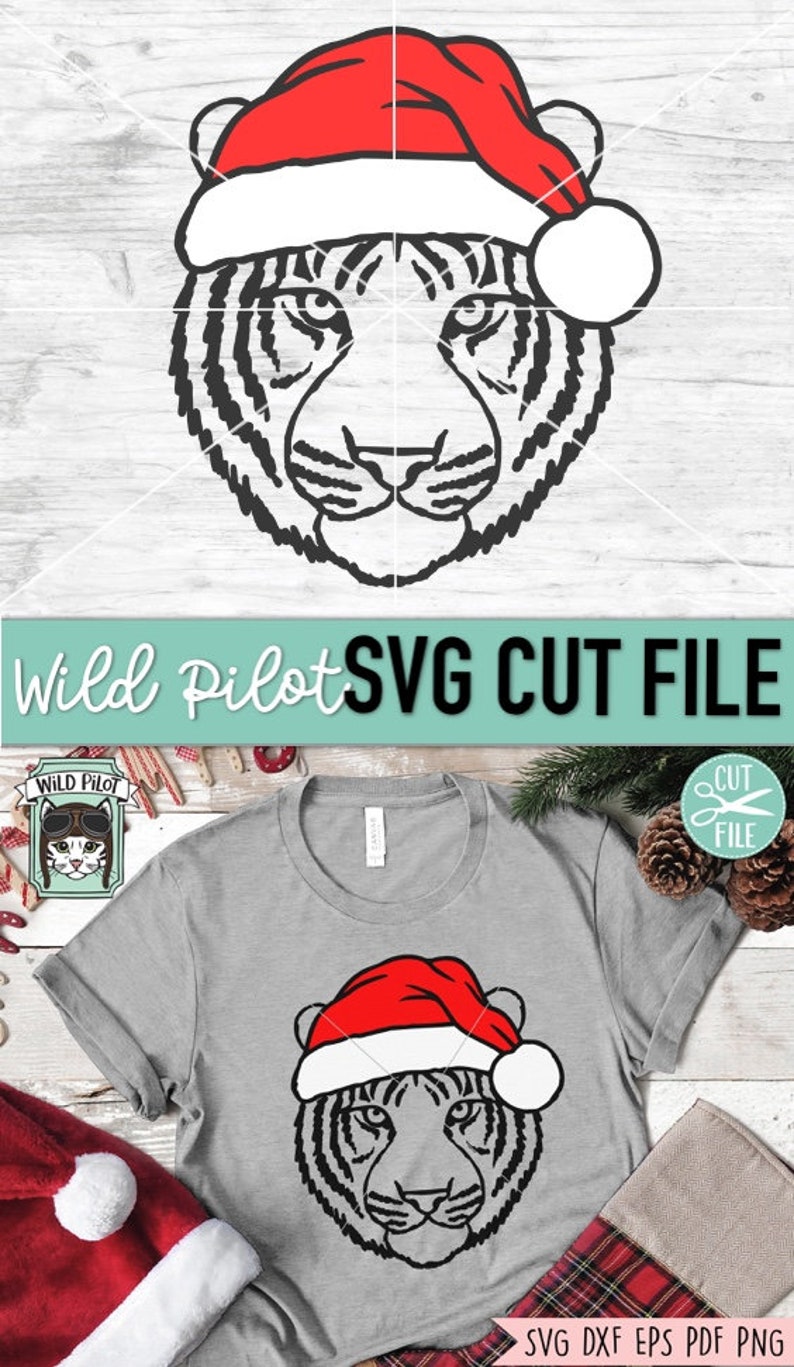 Tiger Santa Hat Svg File, Tiger With Hat Svg, Christmas Svg File, Tiger ...