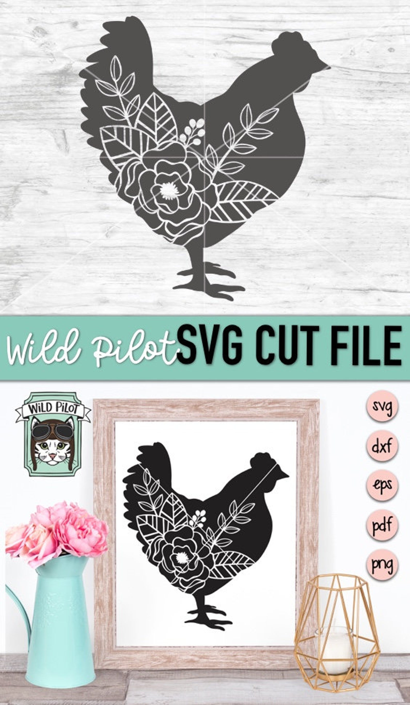 Chicken SVG, Chicken Silhouette SVG, Chicken Clipart, Pretty Chicken ...