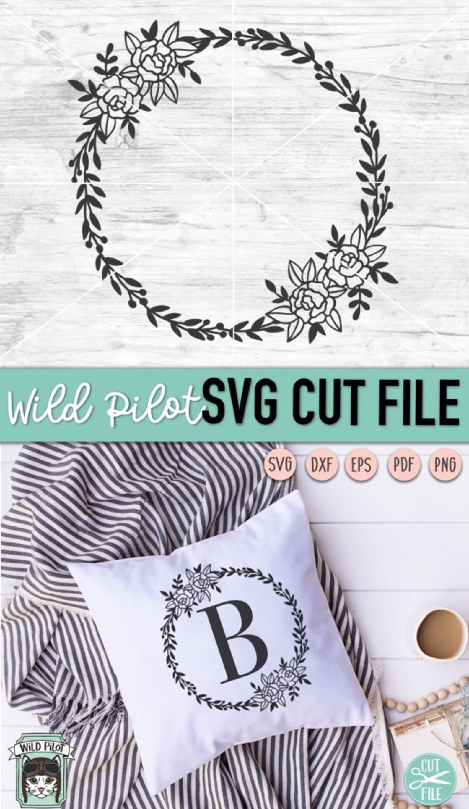Wreath SVG File Flower Wreath Cut File Wreath Vector Floral - Etsy
