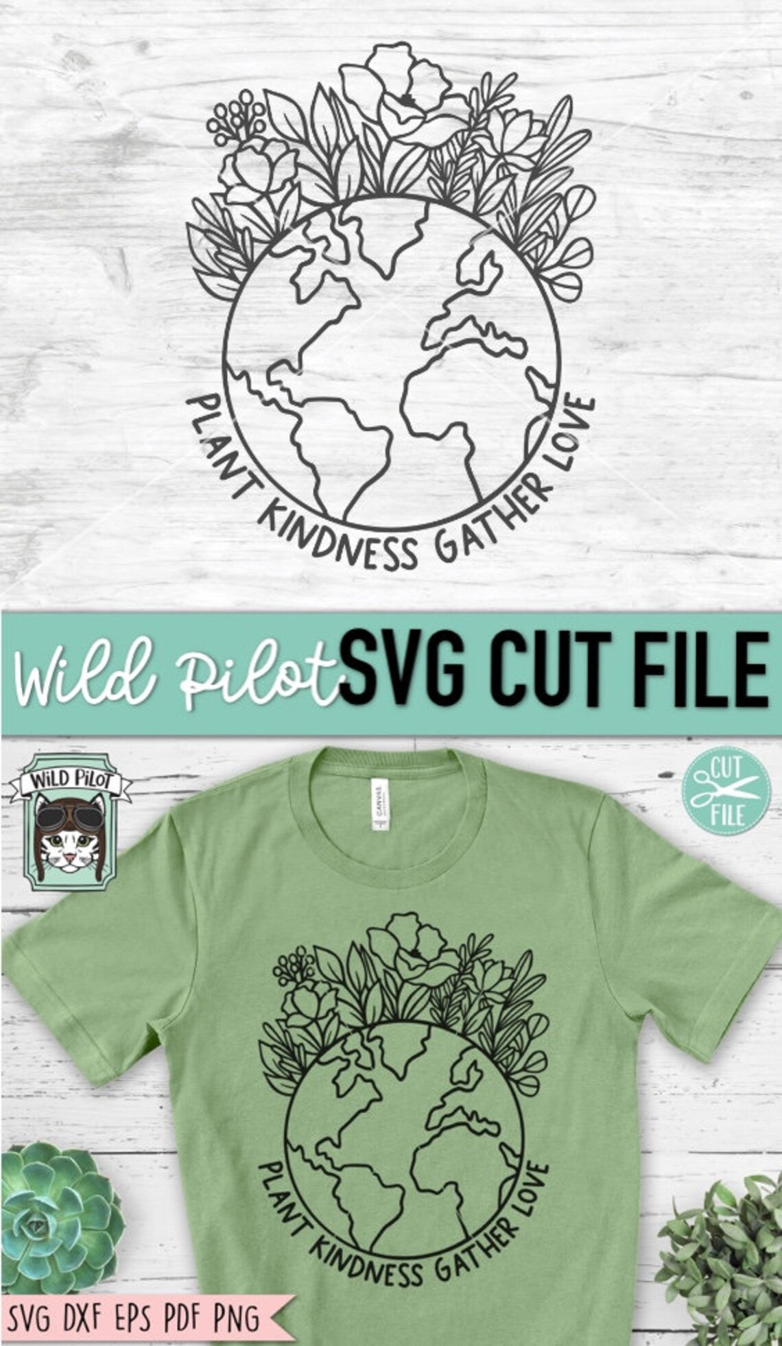 Plant Kindness Gather Love Svg, Love Earth SVG File, Floral Earth Day ...