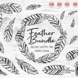Feathers SVG File, Feather Wreath, Feather Cut File, Feather Monogram ...