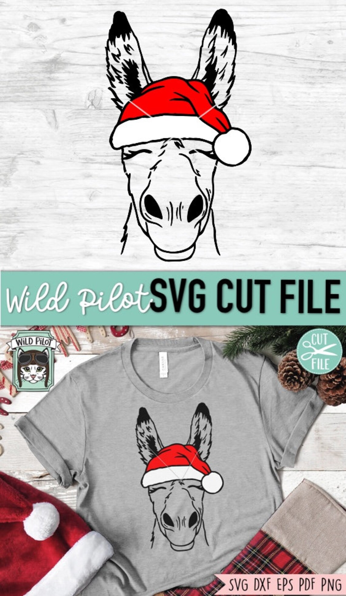 Donkey Santa Hat Svg File Donkey With Hat Svg Christmas Svg - Etsy