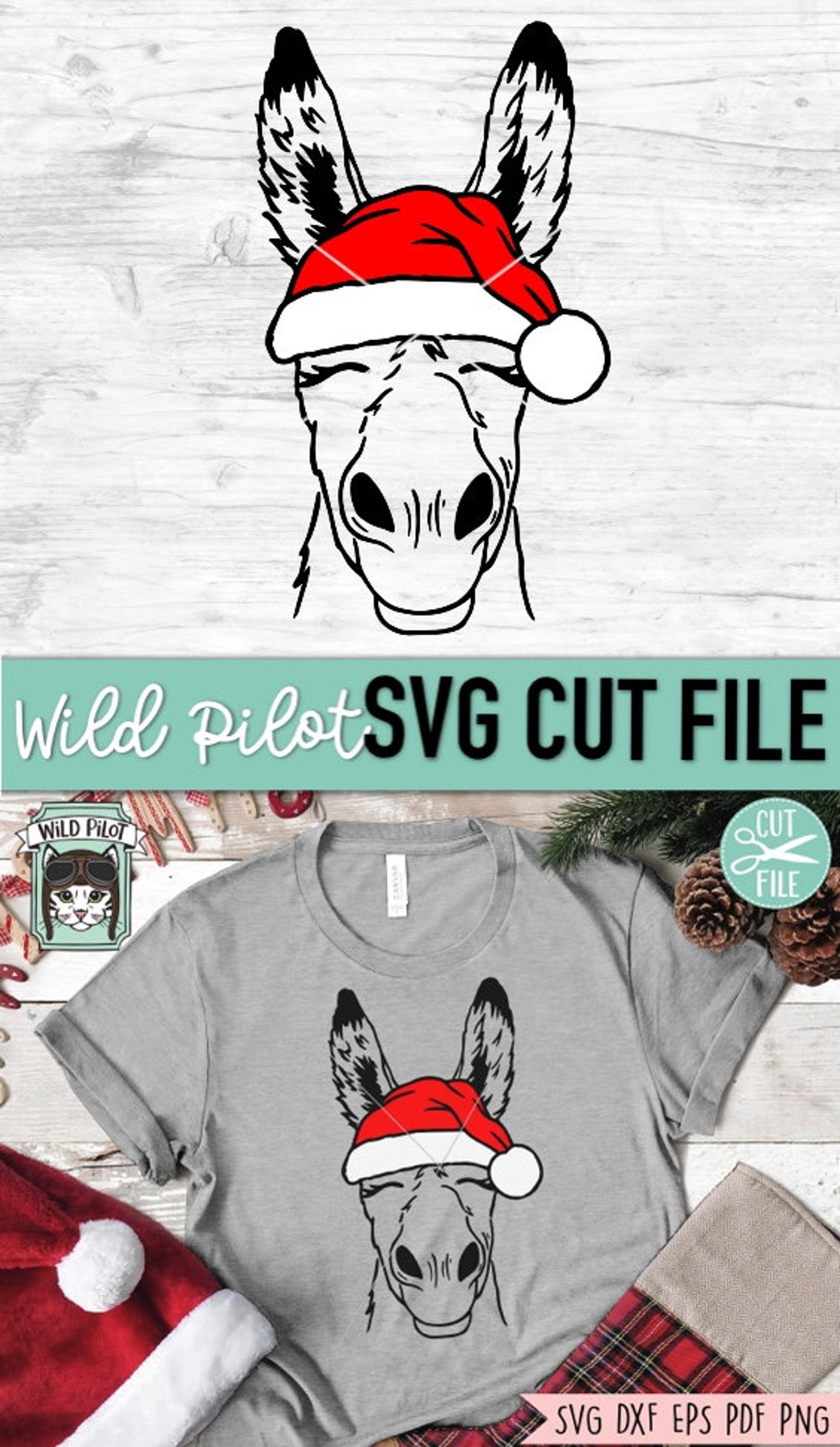 Donkey Santa Hat Svg File, Donkey With Hat Svg, Christmas Svg File ...