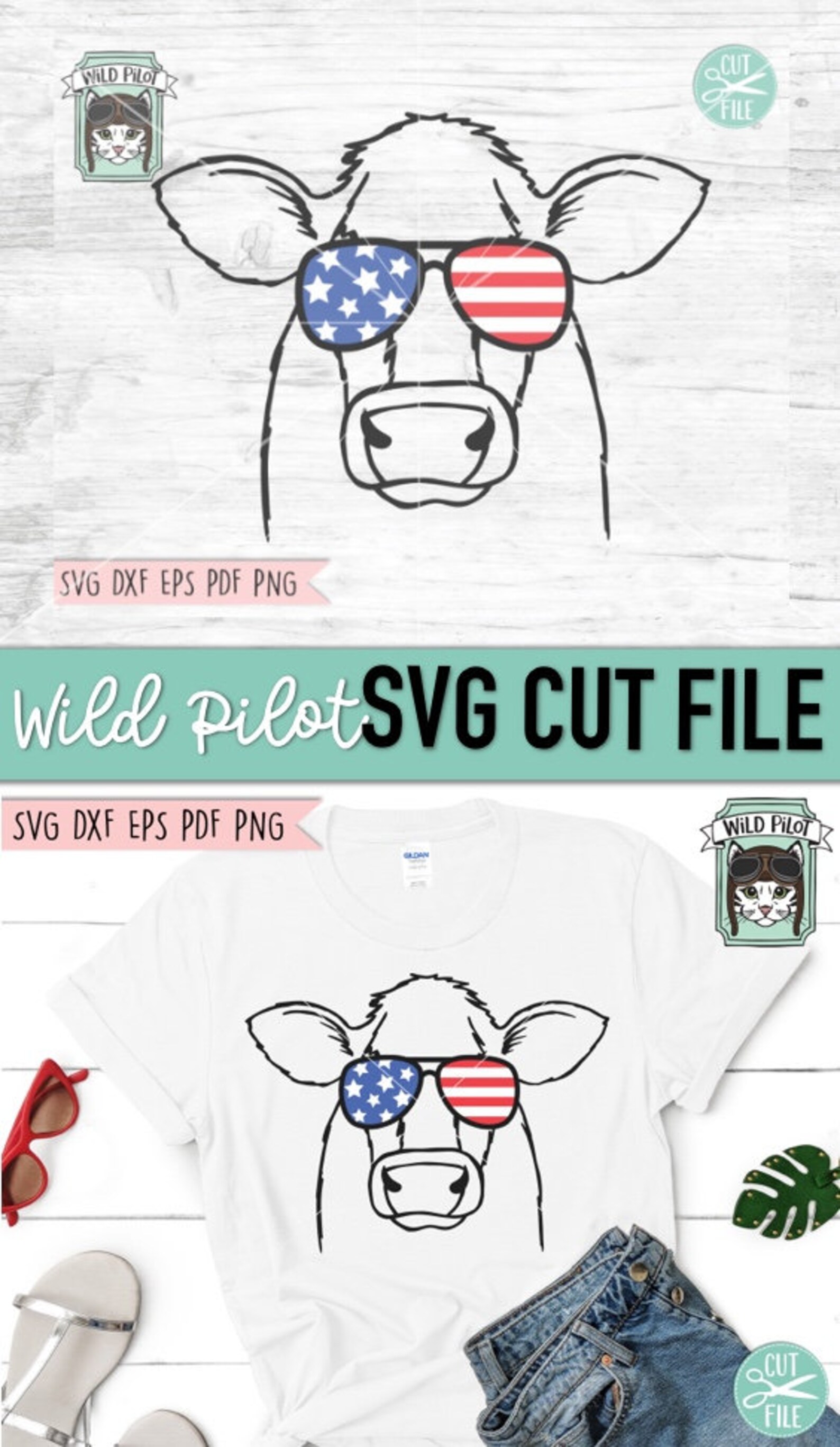 July 4th Cow SVG, Fourth of July Cow Svg File, Cow Glasses Clip Svg ...