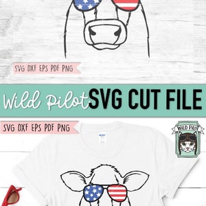 July 4th Cow SVG, Fourth of July Cow Svg File, Cow Glasses Clip Svg ...