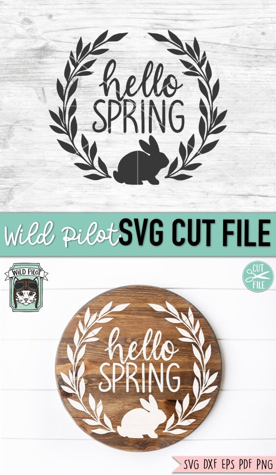 Hello Spring SVG File, Spring SVG File, Rabbit Silhouette, Hello Spring ...